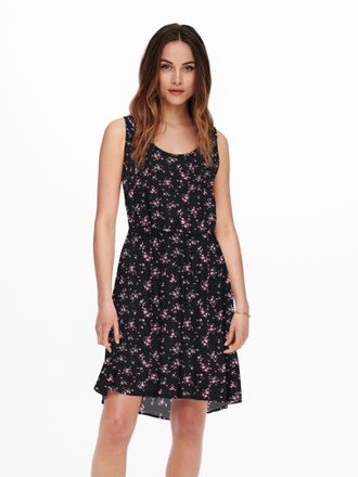 Only Sommerkleid ONLY ONLNOVA LIFE S/L SARA DRESS, Damen, Gr. XS, N-Gr, schwarz aop:725 ditsy bouquet, Web, Obermaterial: 100% Viskose, bedruckt, tailliert