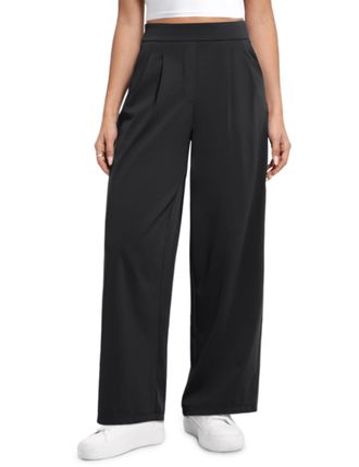 CRZ YOGA Damen 4-Wege-Dehnbar Anzughosn Weites Bein B&uuml;rohosen Hohe Taille L&auml;ssig Chino Hose mit Taschen - 74cm Schwarz 38