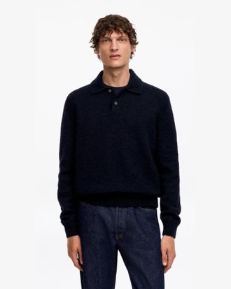 Arket Strick-Poloshirt Aus Wollmischung -Blau