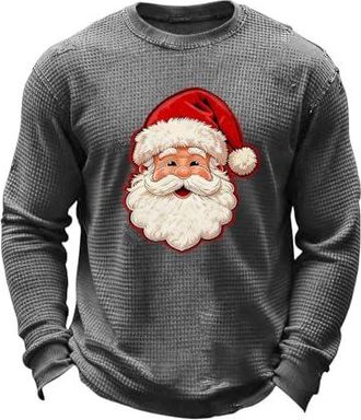 Generic DENGJIAMY Chemise gaufrée de Noël pour homme - T-shirt à manches longues - Vêtements de vacances - Grande taille - Col rond décontracté, gris, 3XL