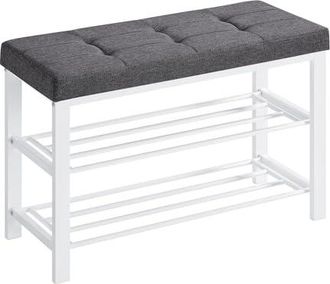 Songmics Schuhbank, Schuhregal mit 3 Ebenen, Schuhaufbewahrung, Sitz mit Schaumstoffpolsterung, Leinen, Metallrahmen, für Wohnzimmer Eingangsbereich, 31 x 81 x