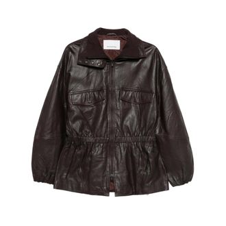 Frankie Shop Femme, Vestes, Brun, Taille: 36 FR Veste en cuir Carnaby &agrave; col chemin&eacute;e