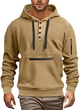 Generic Lightweigh Sweat &agrave; capuche uni pour homme 2026 Printemps Automne et Hiver Mode D&eacute;contract&eacute; Manches Longues Bouton Manches Longues Demi-Bouton Sweatshi