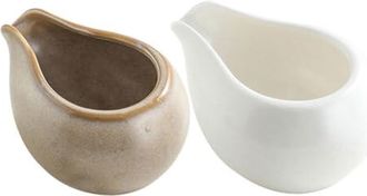 TOPBATHY Lot De 2 Pichets &agrave; Lait En C&eacute;ramique Blanche 400 Ml, Pot &agrave; Sauce Anti-d&eacute;rapant, Bec Verseur Pr&eacute;cis, Pour Caf&eacute;, Th&eacute;, Usage Familial Et Restauration