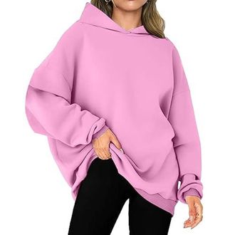 Generic Sweat &agrave; Capuche Rose Oversize pour Femme, Sweat Shirt Confortable, Collection Automne 2025, Hauts d&eacute;contract&eacute;s en Polaire Rose (Grand mod&egrave;le)