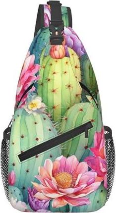 Generic Sacoche Tactique Fleur de cactus Fleur de cactus R&eacute;glable Sac Bandouli&egrave;re Casual Crossbody Bag pour Homme Femme Camping