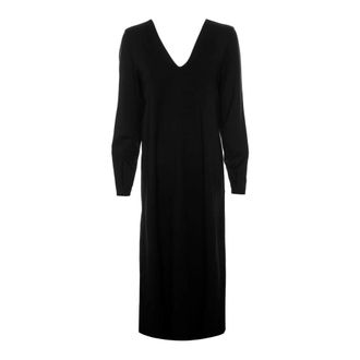 Drykorn Femme, Robes, Noir, Taille: 38 FR Robe Midi Col en V avec D&eacute;tail aux Manches
