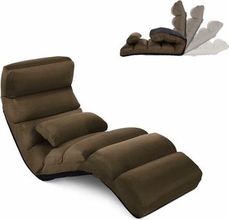 Costway Costway - Fauteuil Relax Salon en Faux Daim Pliable, R&eacute;glable sur 5 Positions Chaise de Relaxation Rembourr&eacute;e Fauteuil Sol pour Salon, Mobilier de