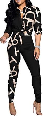 Onsoyours Costume Femmes Chemisiers Et Pantalons Ensemble Manches Longues Chemise À Revers Color Block Blouses Mode Chic Imprimé Shirts Set De Deux Pièces Décon