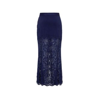 Paco Rabanne Jupe midi &agrave; empi&egrave;cements en dentelle - Femme - Jupes - Bleu - Taille: 42 FR