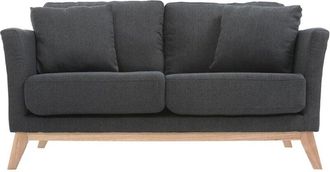 Miliboo Canapé scandinave déhoussable 2 places en tissu gris foncé et bois clair OSLO