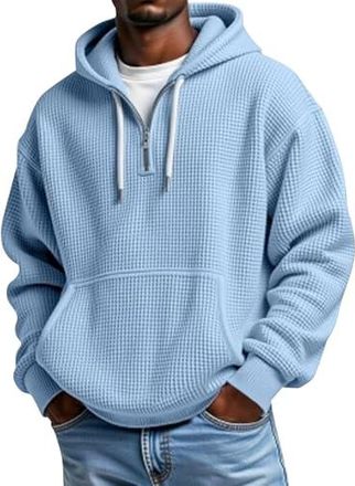 Generic Sweat &agrave; capuche pour homme - Demi-fermeture &eacute;clair - Pull &agrave; manches longues - Coupe droite - Motif gaufr&eacute; - Confortable - Pull en tricot - Pull de tra
