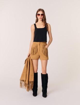 Maje Shorts Mit Fransen Aus Nubuk - Beige - Gr&ouml;&szlig;e 38 - Maje