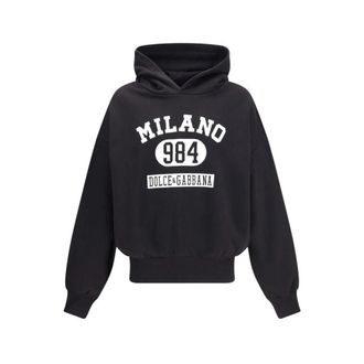 Dolce & Gabbana Cotton Hoodie mit Print - - Sweatshirts & Hoodies - Herren - Schwarzk - S