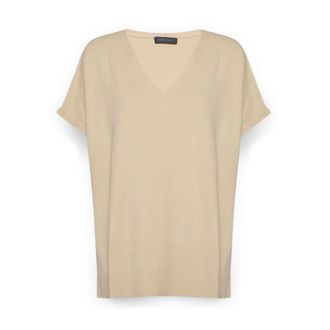 Elena Miro Viskose-Pullover mit V-Ausschnitt - - Knitwear - Damen - Beige - 2XL