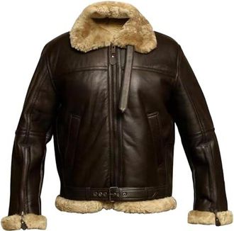 Generic Veste en peau lainée pour homme, blouson aviateur vintage style B3, en cuir, vêtement dextérieur chaud dhiver, manteau classique à fermeture éclair