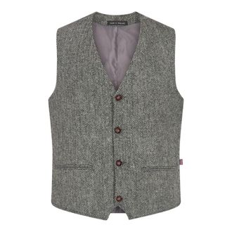 Walker and Hawkes Herren Country-Weste - Klassisch Schottisch aus Harris-Tweed - Fischgrätmuster - Stahlgrau - EU 58 (UK 48)