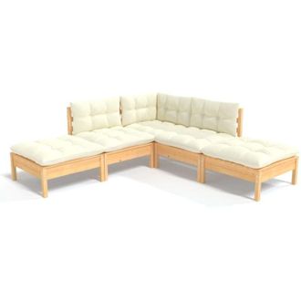 vidaXL Vidaxl - Salon de jardin 5 pcs - Coussins cr&egrave;me - Bois de pin massif - Dimensions canap&eacute; 63,5 x 63,5 x 62,5 cm - Capacit&eacute; 110 kg par si&egrave;ge