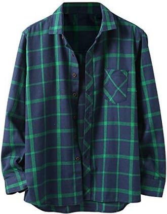 Generic Chemise &agrave; carreaux pour homme, col boutonn&eacute;, chemise surdimensionn&eacute;e &agrave; carreaux pour homme, chemises &eacute;l&eacute;gantes et d&eacute;contract&eacute;es, chemises l&eacute;g&egrave;res et r