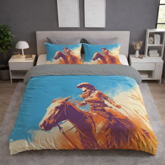 Generic Bettw&auml;sche 135 x 200 cm 2er Set Bettbezug Set Mit Kissenbezug 80 x 80 cm Gelb Cool Tiere Cowboy Weicher und Strapazierf&auml;higer Mikrofaseranzug sch&ouml;nen 