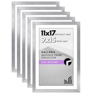 Americanflat Bilderrahmen mit poliertem Plexiglas, 28,9 x 43,2 cm, 5 St&uuml;ck, Verwendung als 22,9 x 38,2 cm Rahmen mit Passepartout oder 28,9 x 43,2 cm Rahmen ohne P