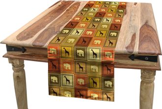 Abakuhaus Jahrgang Tischläufer, Tiere Muster, Esszimmer Küche Rechteckiger Dekorativer Tischläufer, 40 x 225 cm, Braun und Schwarz