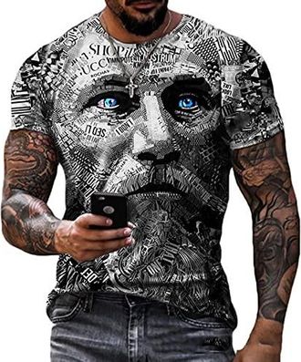 Keephen T-Shirt &agrave; Manches Courtes &agrave; imprim&eacute; Avatar Guerrier r&eacute;tro pour Homme