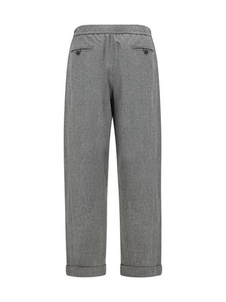 Giorgio Armani Mens Oversized Pants Wool And Cashmere With Denim Effect Light Grey Melange Trousers