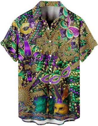 Generic Costume de carnaval pour homme - Chemise &agrave; manches courtes - Chemise de loisirs - Chemise de vacances - V&ecirc;tement de f&ecirc;te - Bouton Down Streetwear - Ma