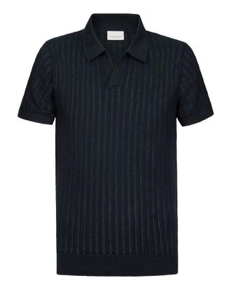 Profuomo Poloshirt aus einem gestreiften Baumwollstrick mit Leinen in