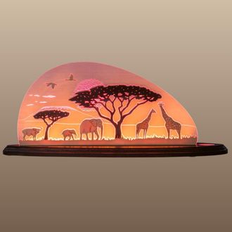 Weigla Schwibbogen original Erzgebirge I Motiv Safari I Dekoleuchte I LED-Lichterbogen I Größe 47 x 20 x 8,2 cm I Inklusive Beleuchtung I Deko innen I aus Ho