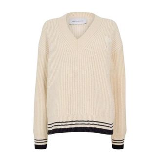Ami De Coeur Logo V-Ausschnitt Pullover - - Knitwear - Damen - Beige - M