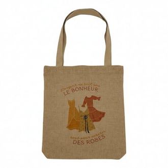 Fabulous Sac Shopping Tote Bag Aspect Lin - Robe - Largent ne Fait Pas le Bonheur Mode Shopping Sac de Courses Toile Epaisse 360g Beige Naturel Cabas Port&eacute; Epa