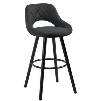 Woltu Tabouret Bar, Chaise Haute Bar, Tabouret Haut avec Dossier et Repose-Pieds, Cadre en Bois, Siège en Tissu Scientifique, Anthracite, BH291an-1