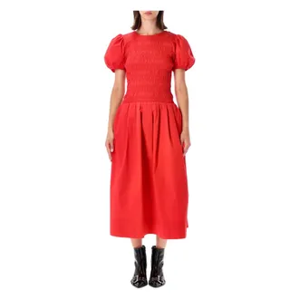 Ganni Femme, Robes, Rouge, Taille: 36 FR Robe en coton smock&eacute;