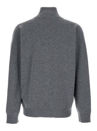 Roberto Collina Mens Grey Wool Sweatshirt With Zip Closure Top