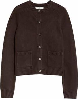 Marks and Spencer Air-Yarn Crew Neck Button Front Cropped Cardigan Femmes M