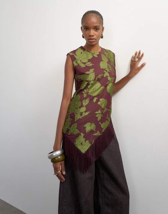 Topshop Devoure asymmetrisches Top mit Fransen in dunklem Pflaumenton-Lila
