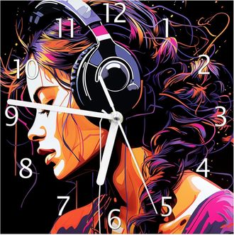 Wallario Design-Wanduhr Klang der Emotionen aus Glas, Motiv-Uhr Größe 20 x 20 cm, weiße Zeiger