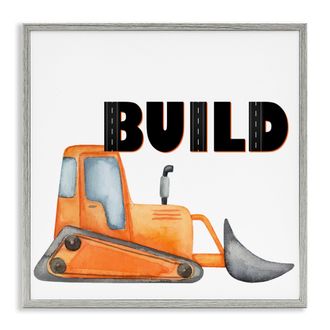 Stupell Industries Build with Orange Bulldozer White Framed Giclée-Kunst, Design von Kim Allen, 43,2 x 43,2 cm