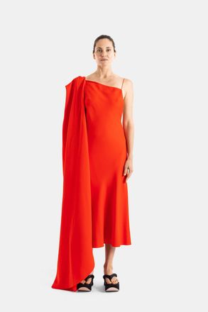 Balenciaga Womens Asymmetric Draped Red Dress