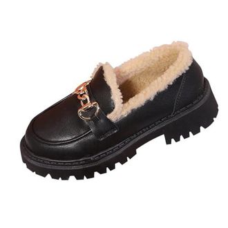 Generic Mocassins pour femme avec doublure en polaire - Bottes dhiver confortables &eacute;l&eacute;gantes de couleur unie &agrave; bout rond plat &agrave; talon bas - Chaussures de marc