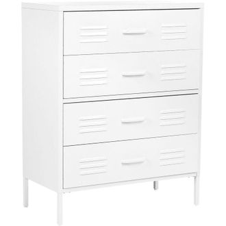 Beliani Hohe Kommode Wei&szlig; Stahl 40x80x102 cm mit 4 Schubladen Mehrzweckschrank f&uuml;r B&uuml;ro Schlafzimmer Wohnzimmer Kinderzimmer Bad