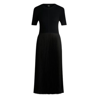 HUGO BOSS Femme, Robes, Noir, Taille: 36 FR Robe flatteuse en mati&egrave;res m&eacute;lang&eacute;es pliss&eacute;e