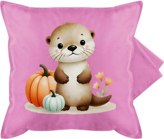 Shirtracer Kissenbezug - Kissen - Süßer Otter mit Kürbis | Herbstliches Baby und Kinder Motiv | Niedliches Design für Halloween und Herbst 50 x 50 cm - Pink - sü