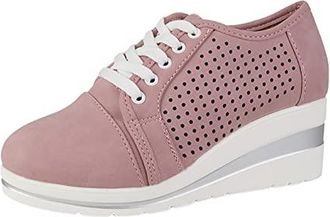 Generic Chaussures de marche &agrave; enfiler pour femme - Chaussures compens&eacute;es respirantes en cuir - Antid&eacute;rapantes - L&eacute;g&egrave;res et confortables - Chaussures de loisi