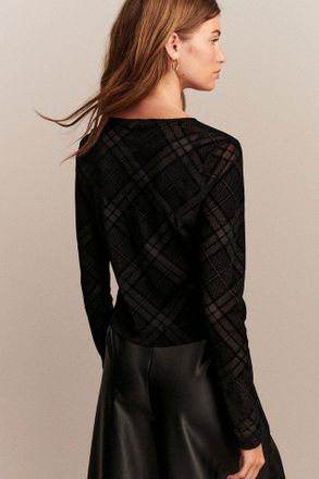 Next Strickjacke Beflockte lang&auml;rmlige Strickjacke mit Netzdetails (1-tlg)