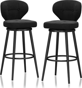 Generic Modernes Samt-Drehhocker-Set (2Er-Set) mit R&uuml;ckenlehne, Schwarzen Metallbeinen, 65 cm Hoch, f&uuml;r K&uuml;cheninsel, Theke, Wohnaccessoires