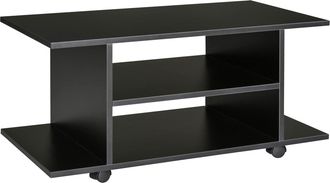HOMCOM TV-Schrank Fernsehschrank Fernsehtisch Couchtisch TV Lowboard mit offenen Ablagefl&auml;chen und 4 Rollen TV-Bank bis zu 42 Zoll Spanplatte Schwarz 80 x 40