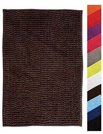 MSV Tapis de Bain Tapis de Douche Chenille Poils Longs Microfibres Moelleux Anti-dérapant 60x90 cm Marron